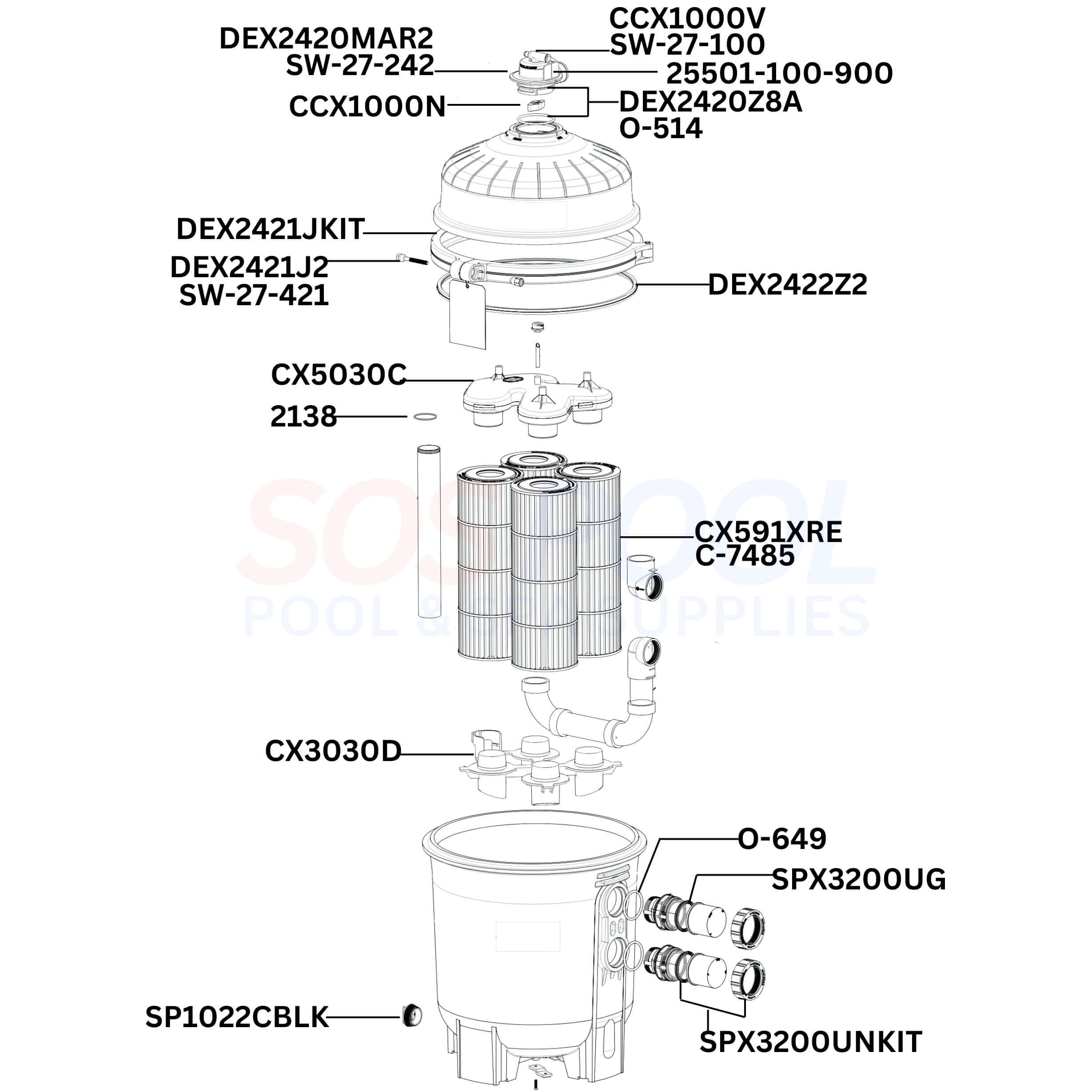 Hayward HCF Series Cartridge Filter HCF7030C Diagram & Part List