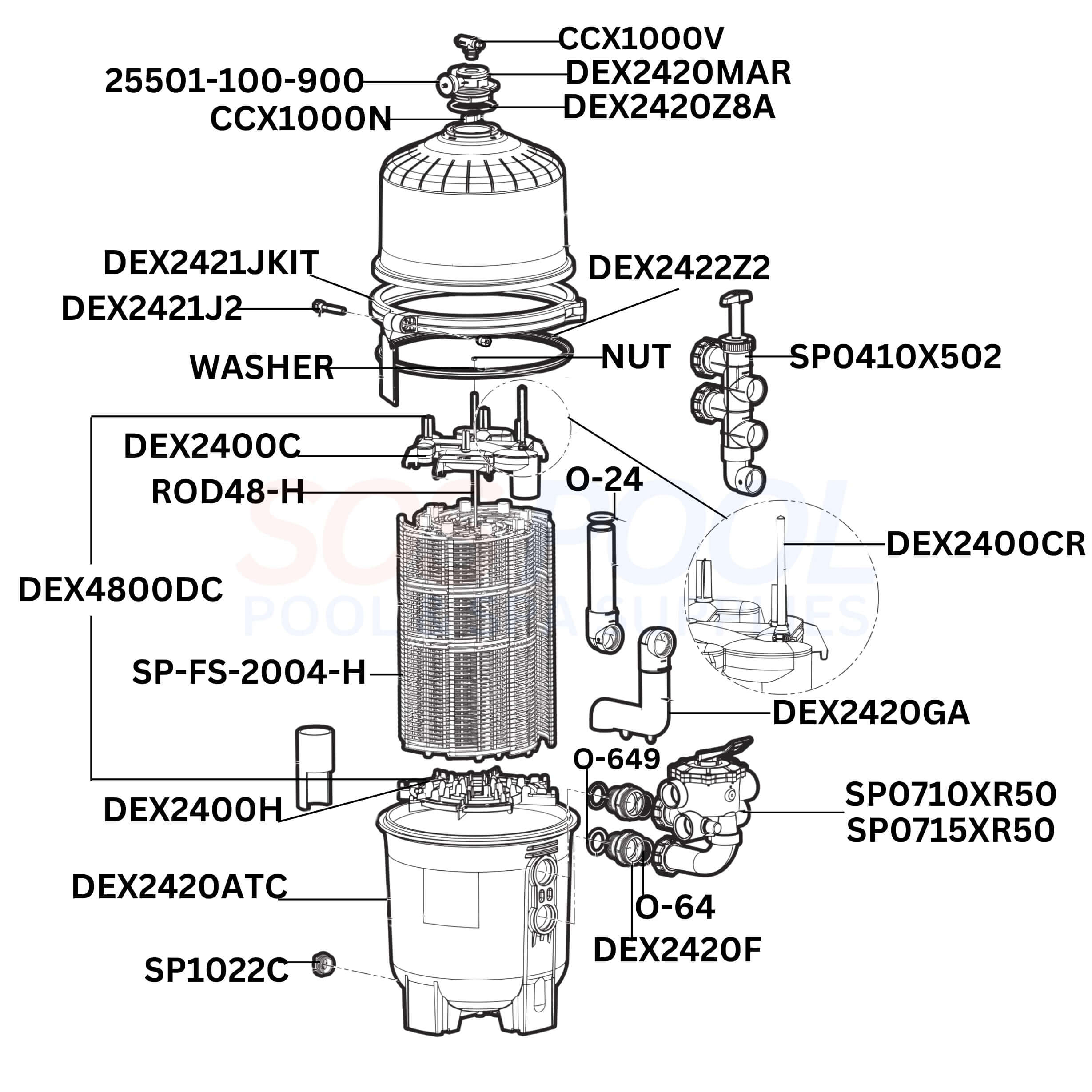 Hayward ProGrid DE4820 Filter Diagram & Part List