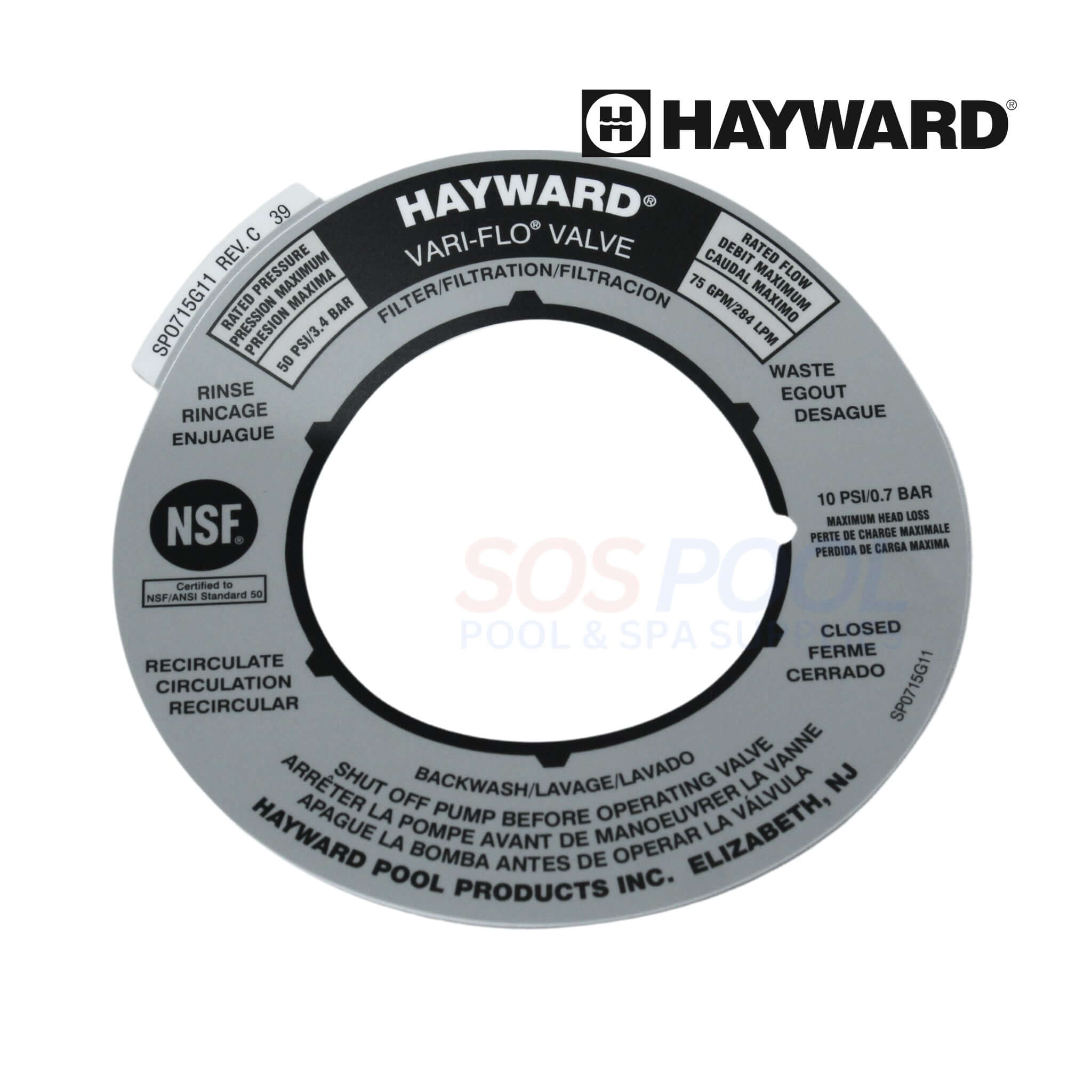 Hayward Valve Position Label Plate For Vari-Flo Valves | SPX0715G