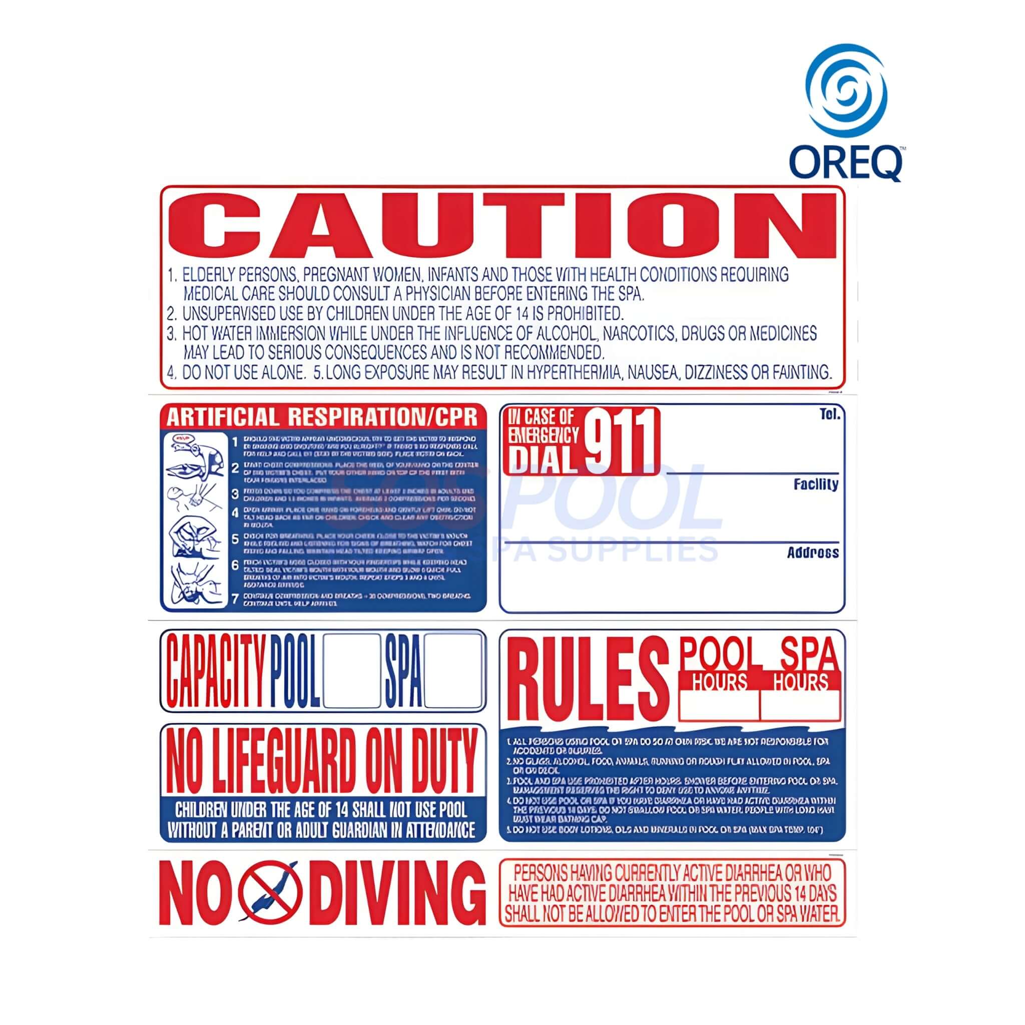 Oreq 8-In-1 California Pool Safety Sign | SI9000CA