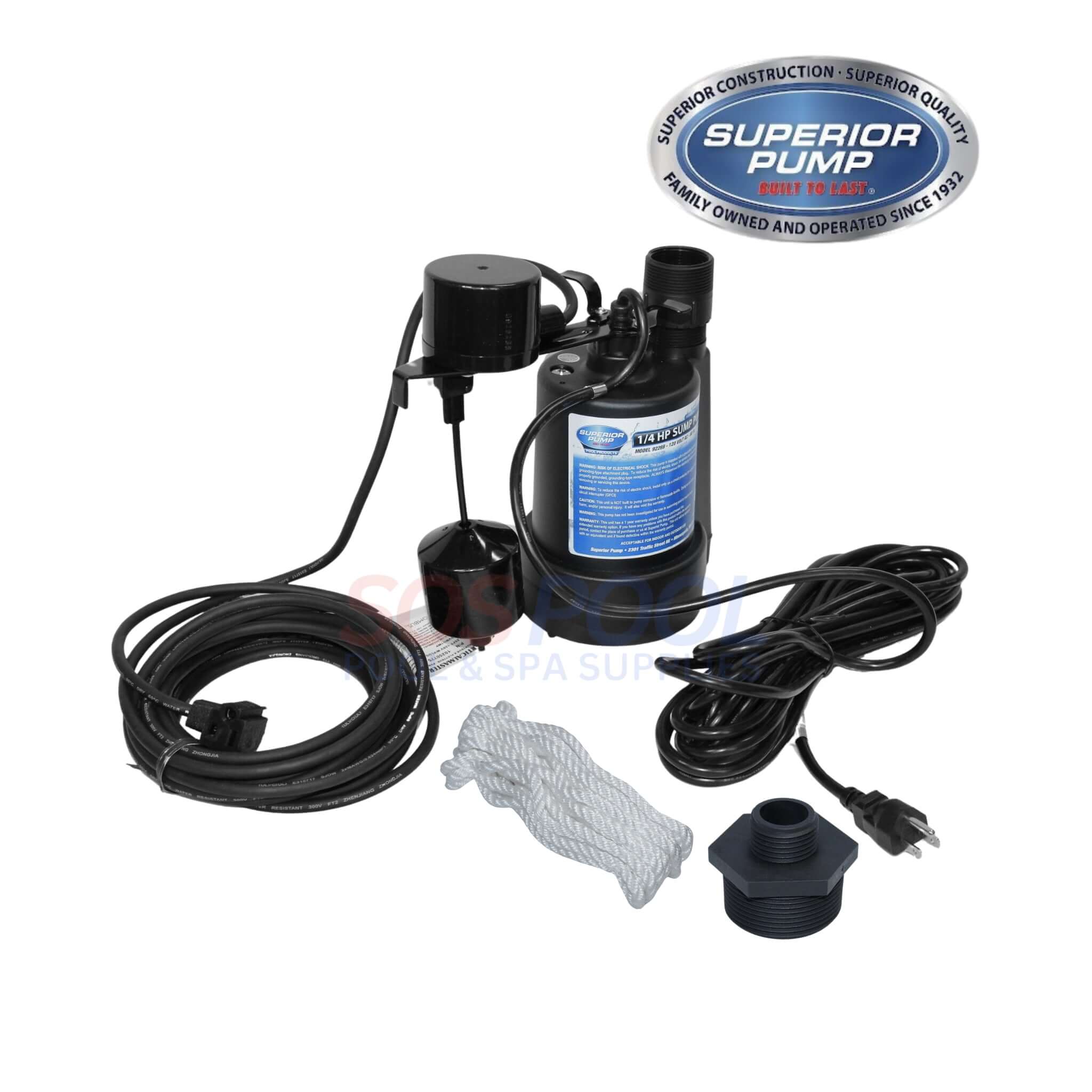 Superior Thermoplastic Water Drain Submersible Sump Pump | 1800 GPH